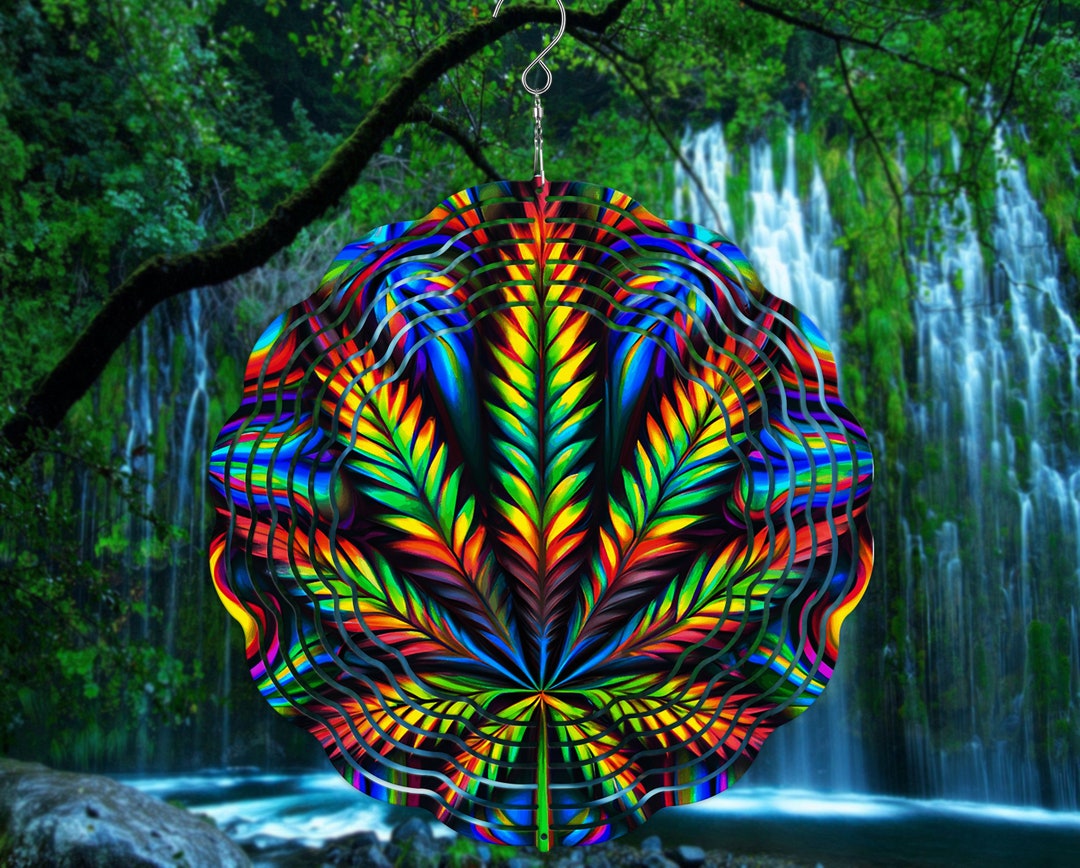 Rainbow Pot Leaf 3, 6, & 10inch Wind Spinner Bedroom Living Room ...