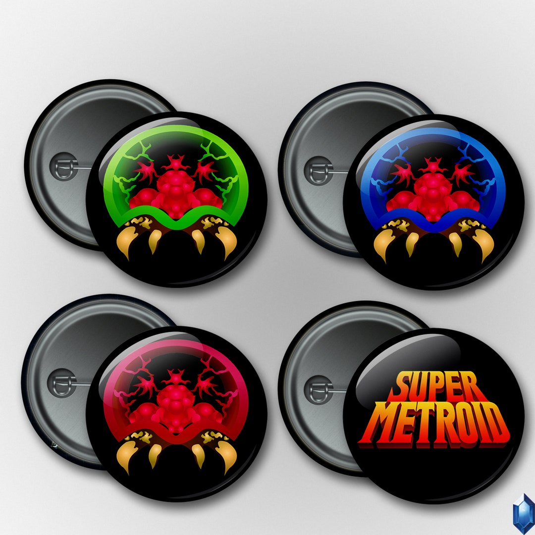 Super Metroid Metroids Healthy Frozen Dying Logo Buttons Badge Magnet 1 ...