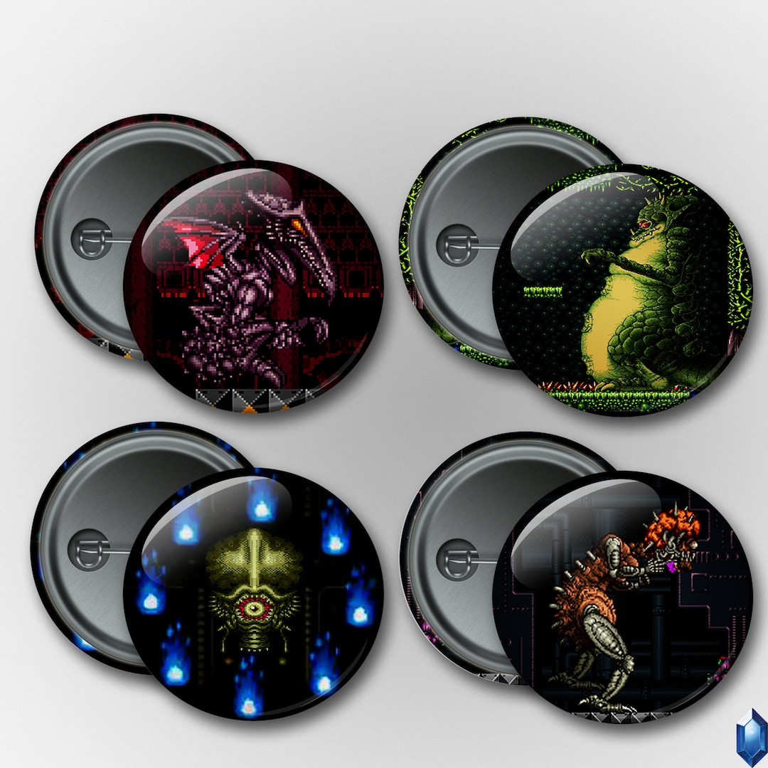 Super Metroid Bosses Ridley Kraid Phantoon Mother Brain Buttons Badge ...