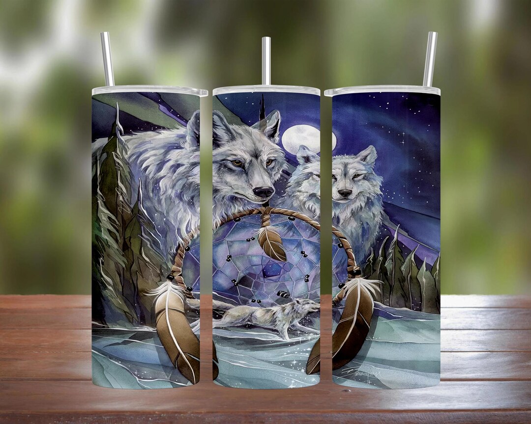 Wolves & Dreamcatcher Art 20oz 30oz Stainless Steel Tumbler Straw Lid ...