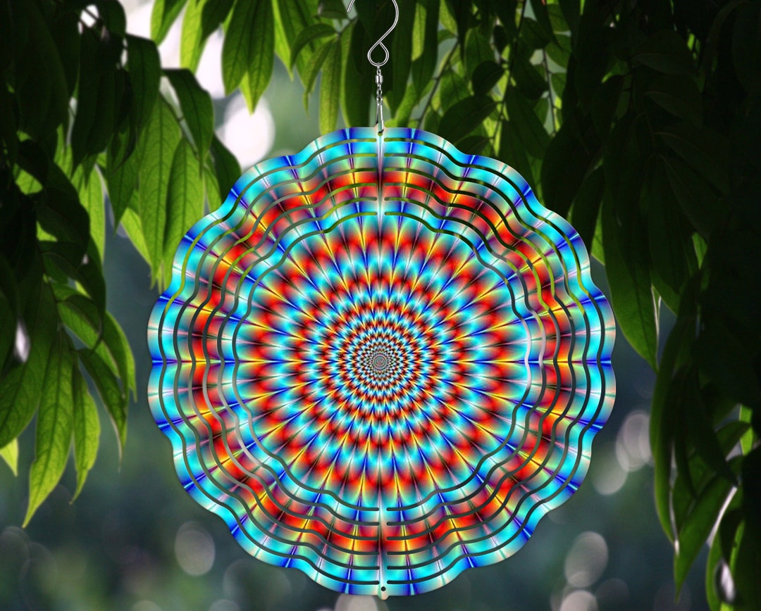 Optical Illusion V2 3, 6, & 10inch Wind Spinners Layered Moving Spinning Blue Red Starburst Eye ...
