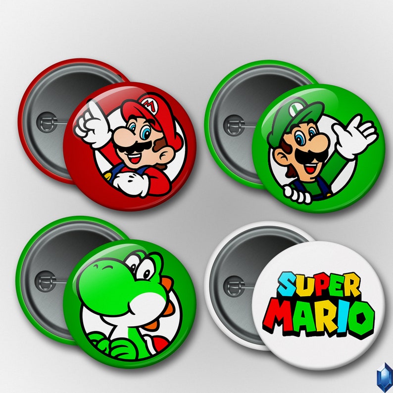 Super Mario Characters Mario Luigi Yoshi Logo Buttons Badge - Etsy