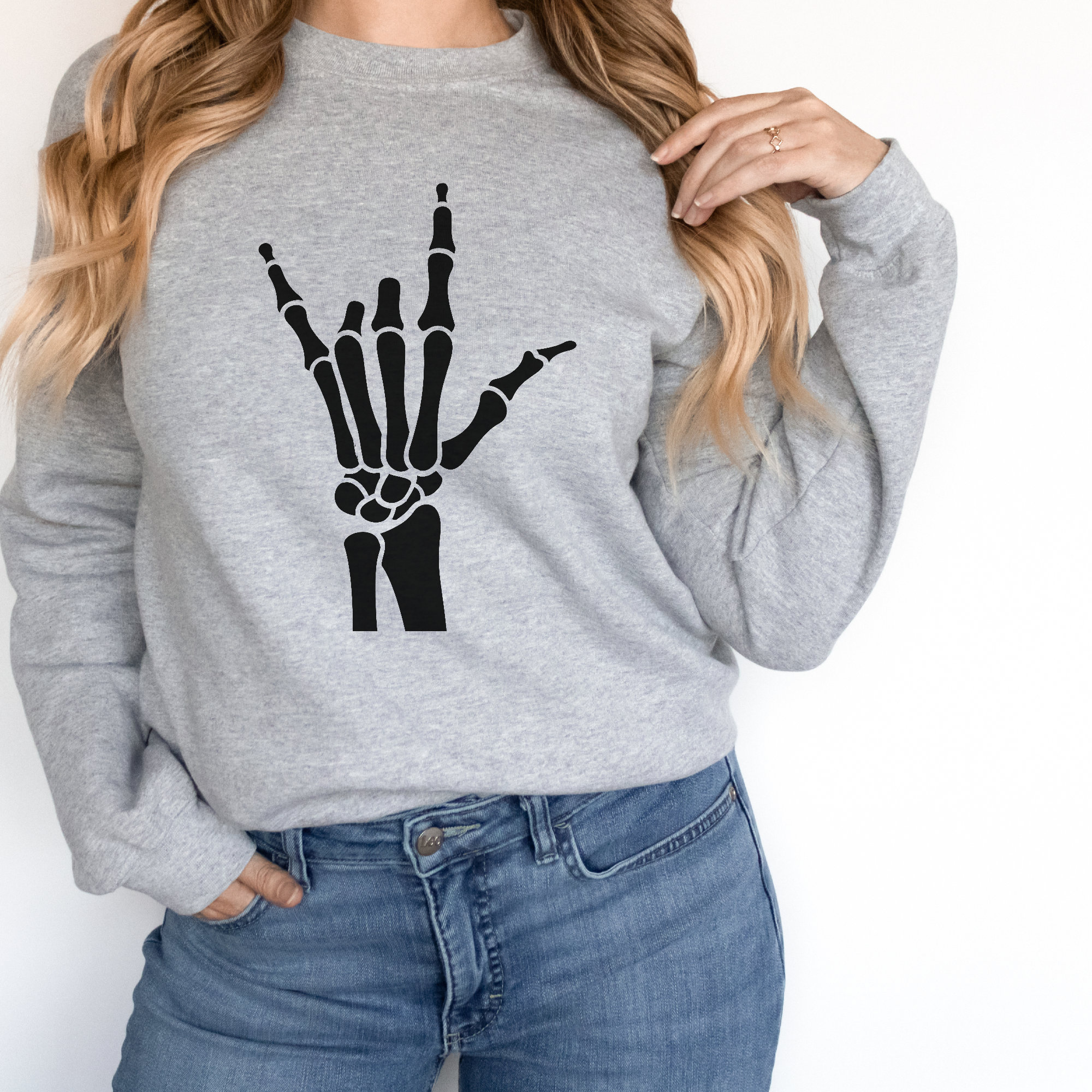 Skeleton Sweatshirt Bones Skeleton Hand Halloween Crewneck - Etsy