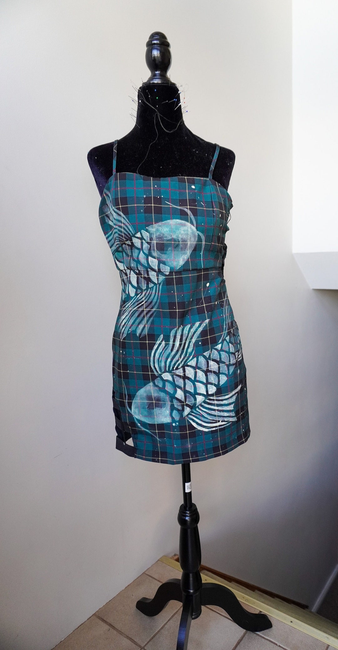 Upcycled Hand Painted Dress Koi Fish Plaid Bodycon Dress - Etsy