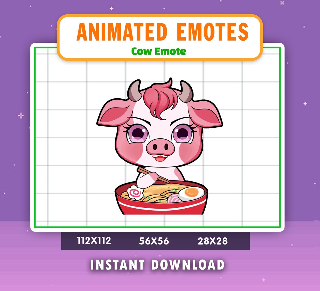 ANIMATED Pink Cow Emote for Twitch, Discord, Youtube, Eating Ramen ...