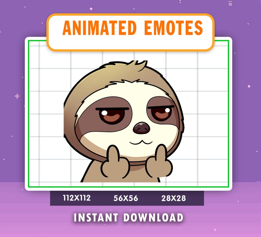 Animated Sloth Middle Finger Emote: Twitch, Discord, Youtube (digital ...