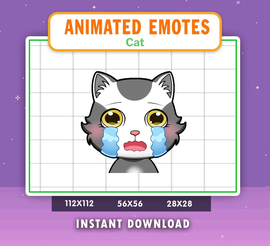 ANIMATED Black and White Cat Crying Emote for Twitch, Discord, Youtube ...
