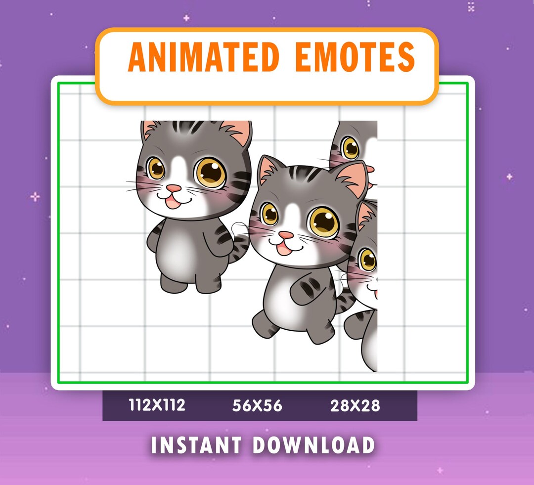 Animated Grey Tabby Cat Raid Emote: Twitch, Discord, Youtube (digital ...