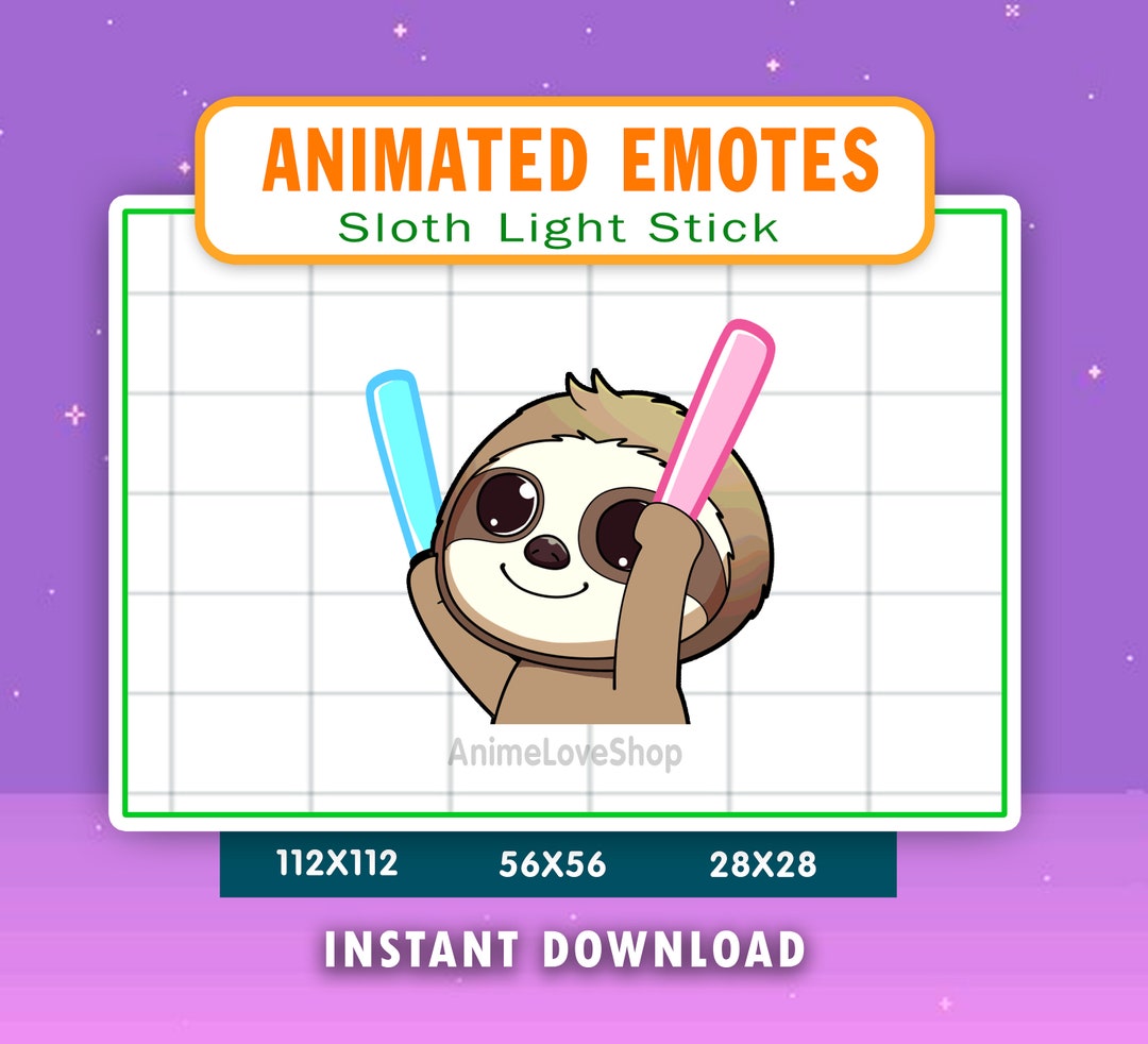 ANIMATED Sloth Glow Stick Emote for Twitch, Discord, Youtube, Animated ...