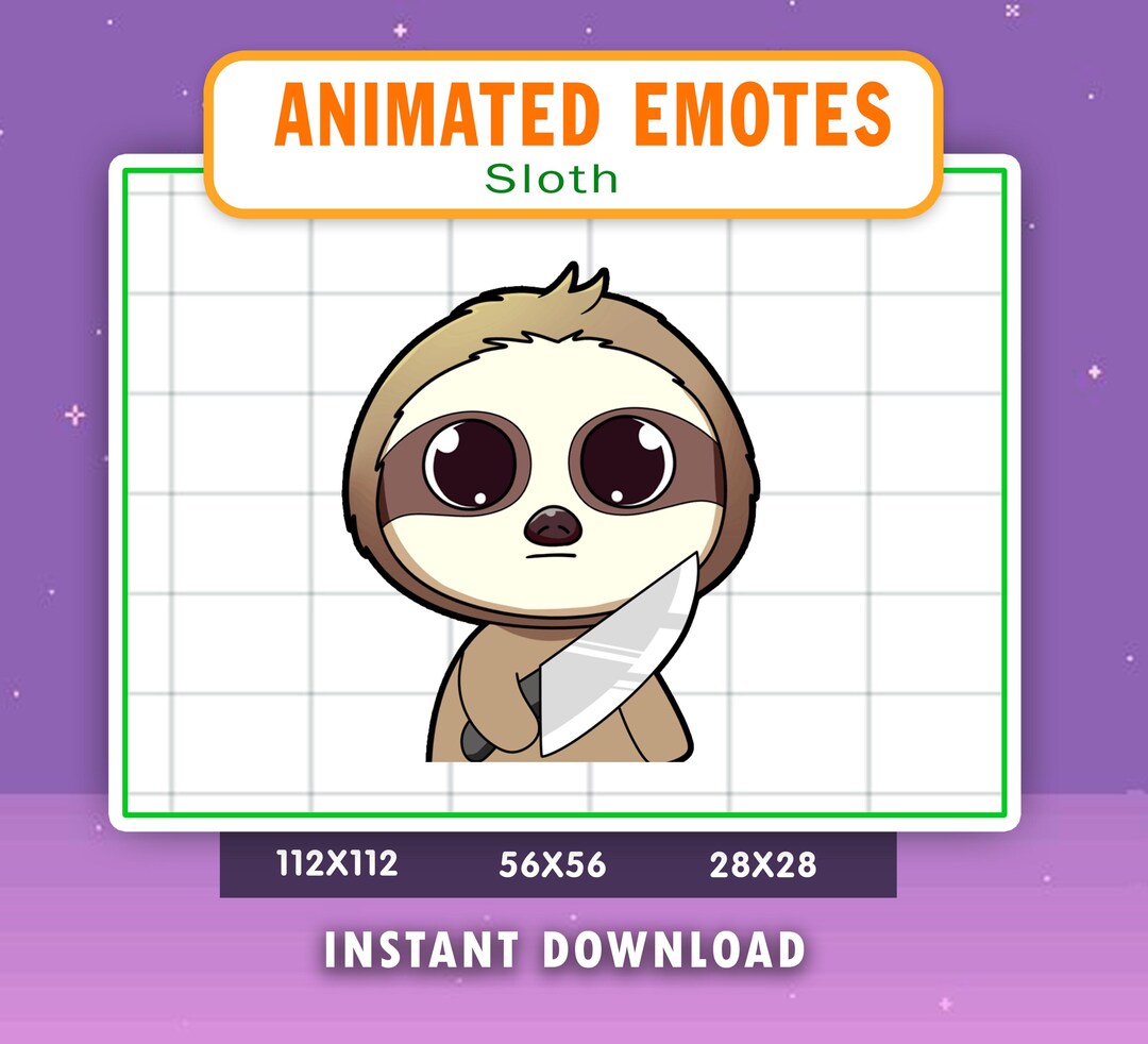 ANIMATED Sloth Knife Emote for Twitch, Discord, Youtube, Animated ...