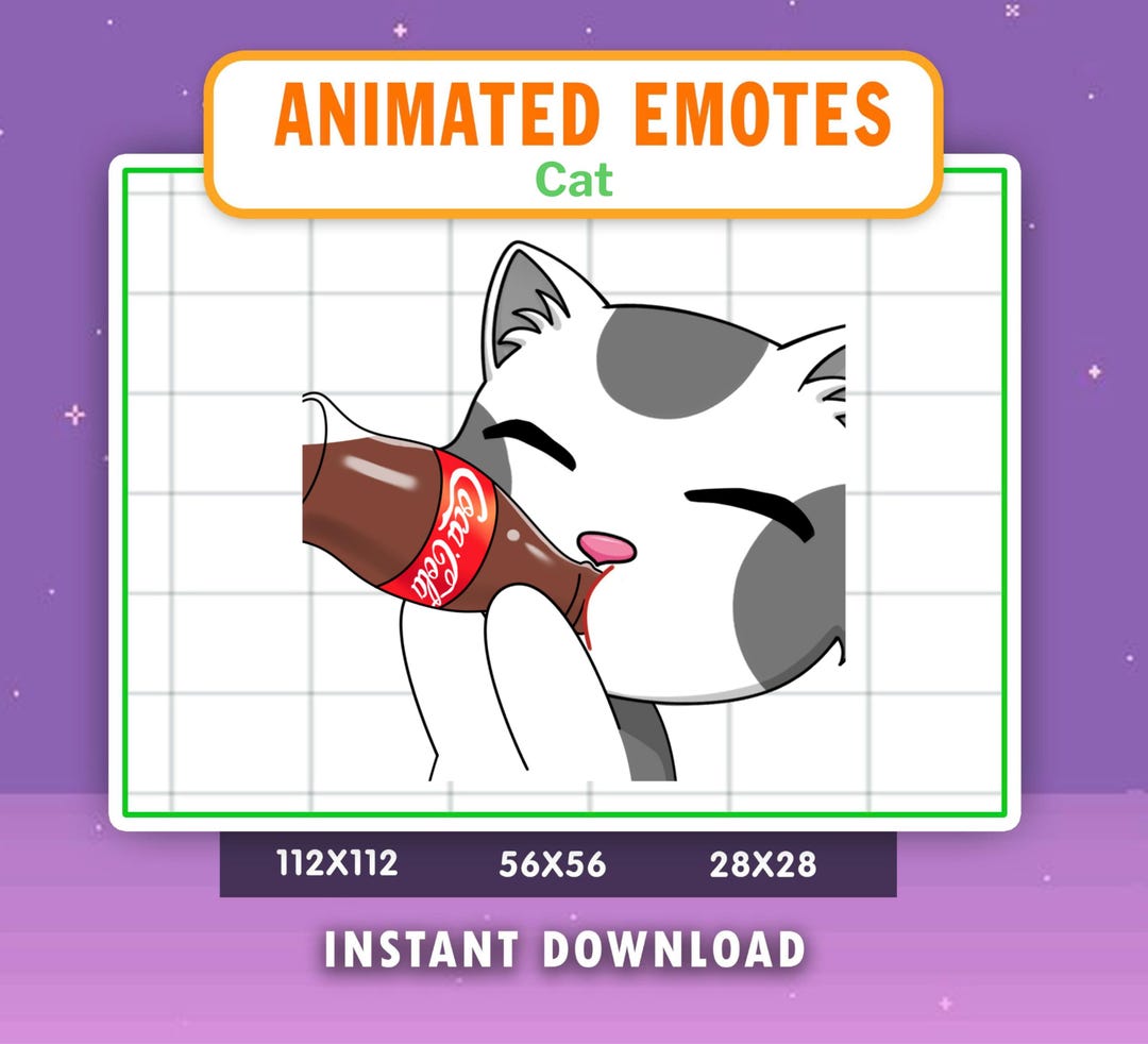 ANIMATED Black and White Cat Drinking Coke Emote for Twitch, Discord ...