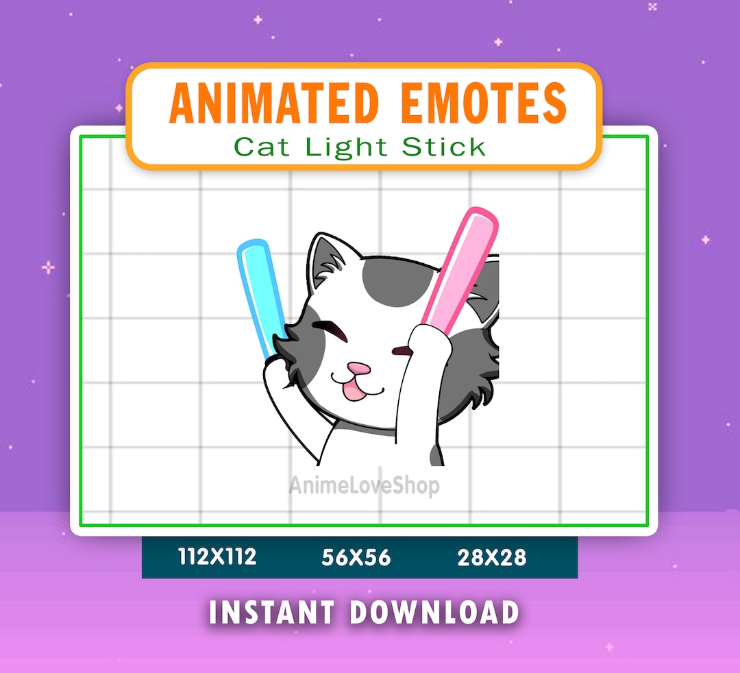 ANIMATED Cat Glow Stick Emote for Twitch, Discord, Youtube, Animated ...