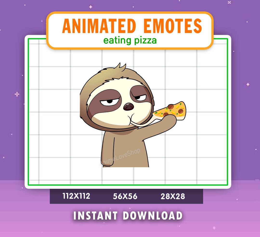 ANIMATED Sloth Eating Pizza Emote for Twitch, Discord, Youtube, Sloth ...