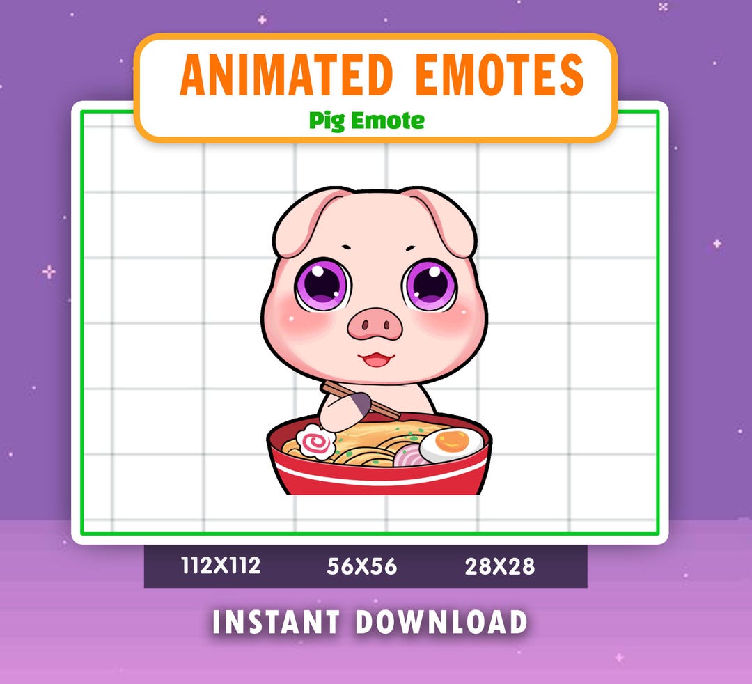 ANIMATED Pig Emote for Twitch, Discord, Youtube, Eating Ramen Emote ...