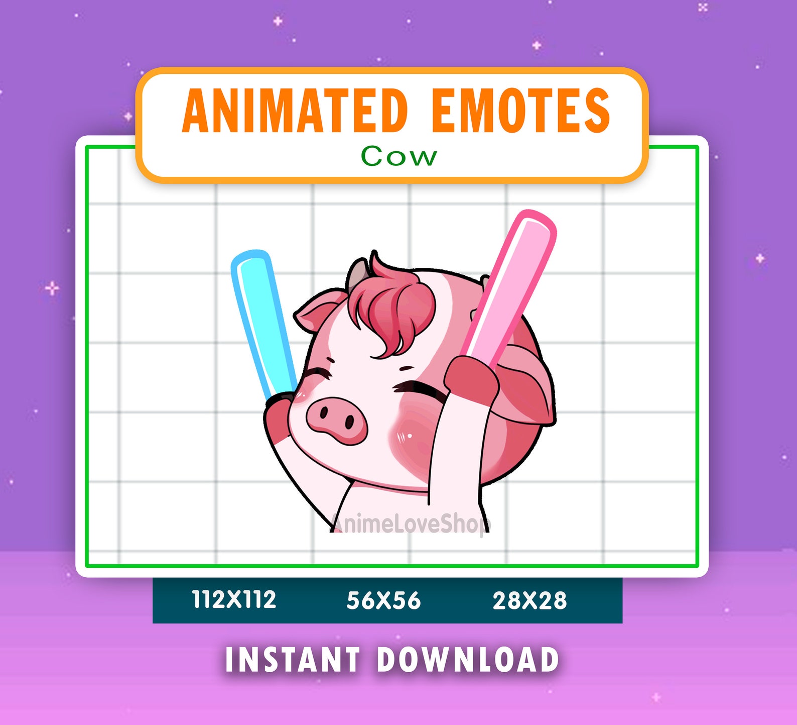 ANIMATED Pink Cow Light Stick Emote for Twitch, Discord, Youtube ...