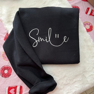 Smile Embroidered Sweatshirt - Custom Made - Hand Made - Made to Order ...