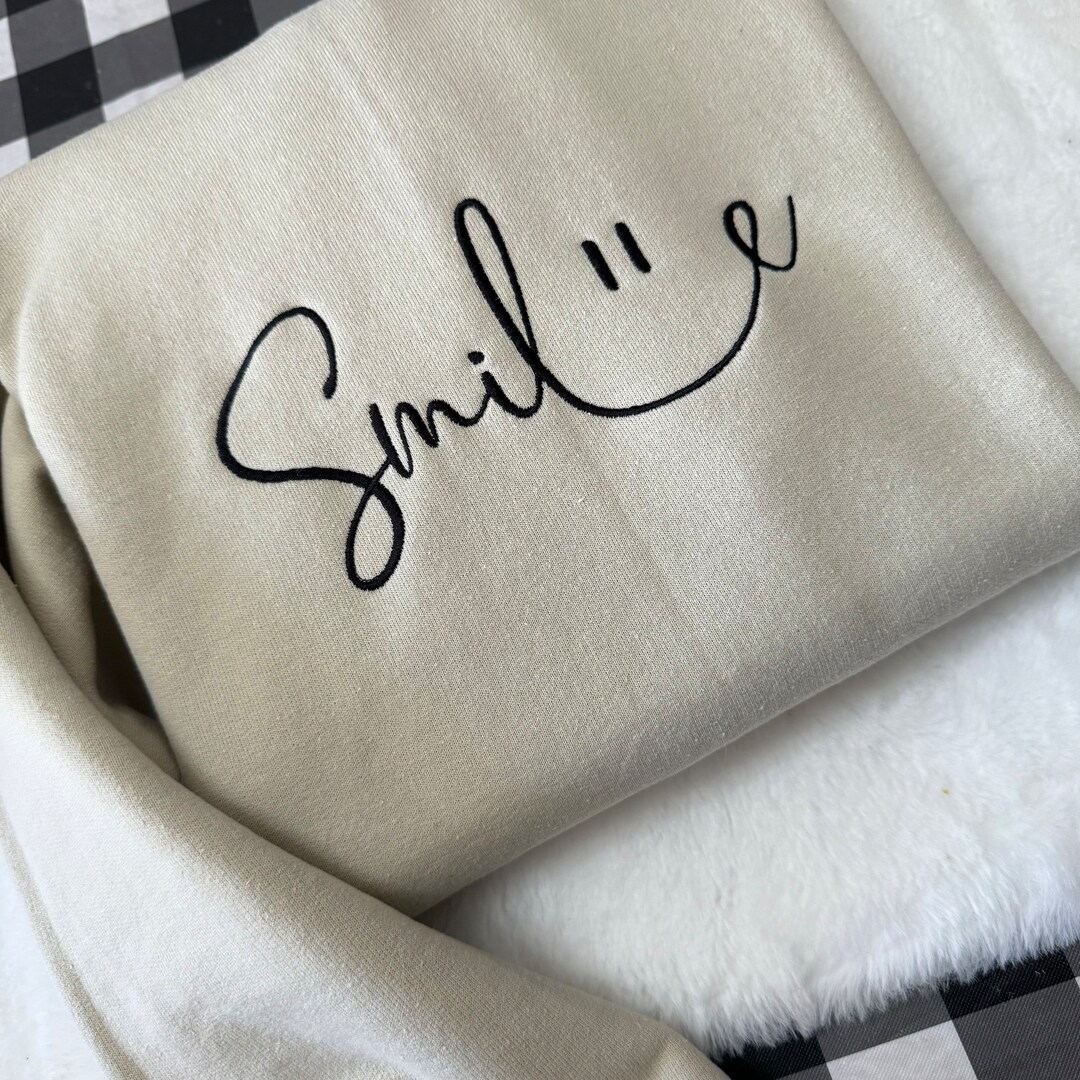 Smile Embroidered Sweatshirt - Custom Made - Hand Made - Made to Order ...