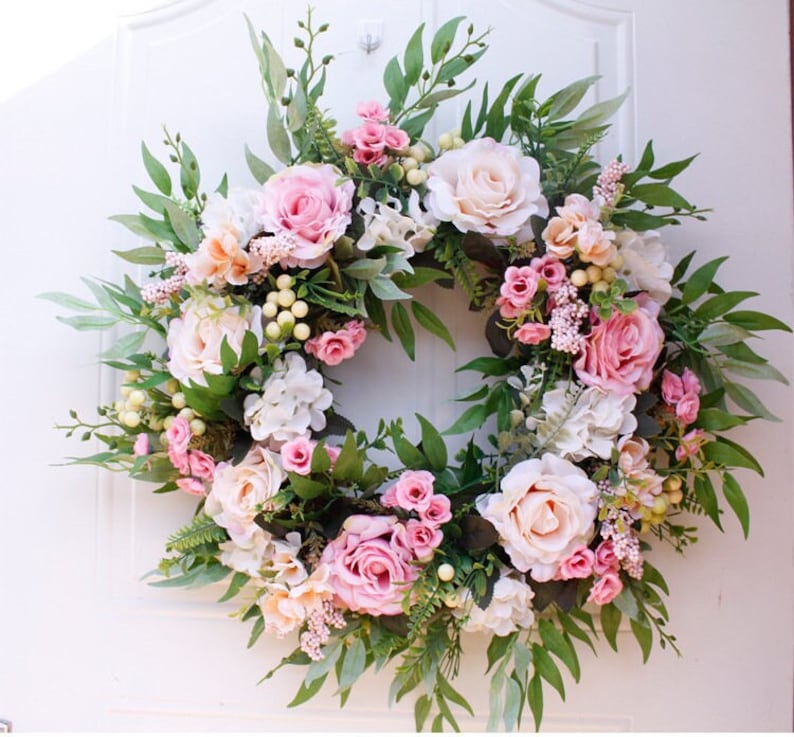 Pink Rose Wreath, Vintage Rose Wreath, Rose Wreath, Spring Wreath ...