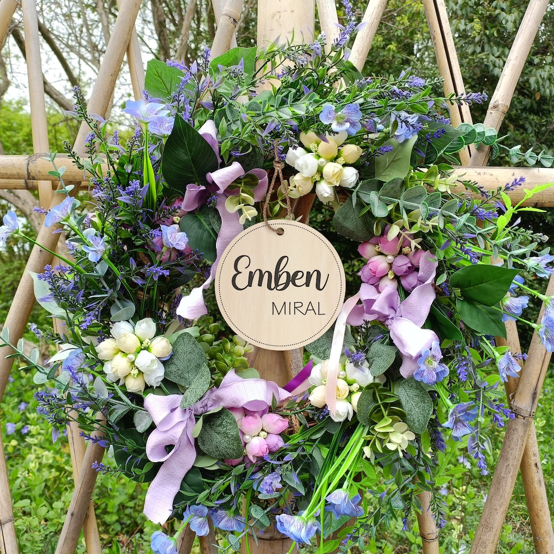 Wooden Baby Name Mini Wreath, Wood Sign for Baby Birth, Baby Room ...
