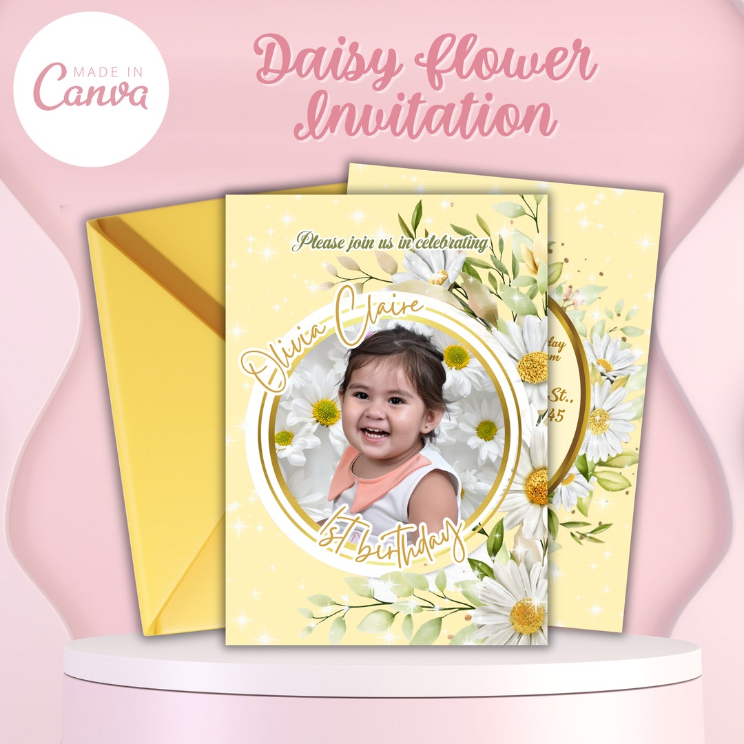 Daisy Flower Invitation Editable Instant Download Canva Template - Etsy