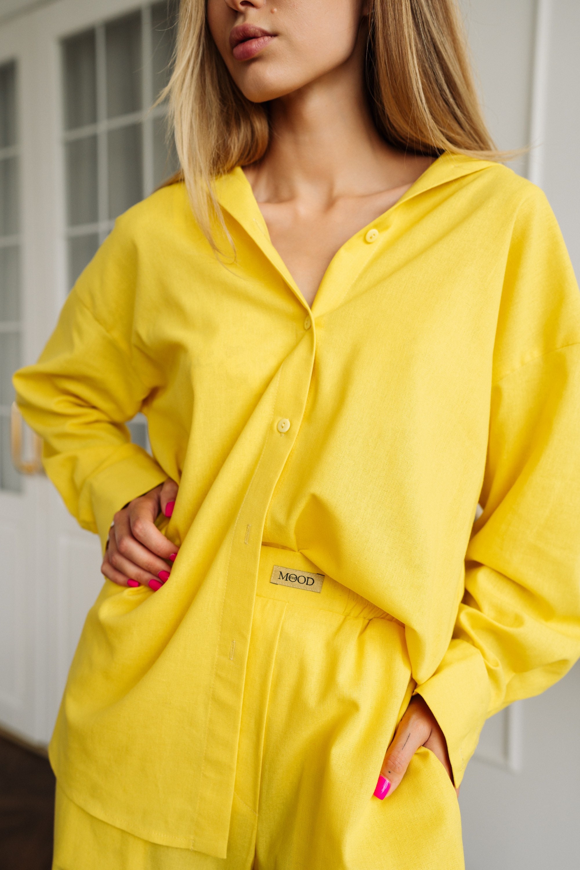 Long Sleeve Oversize Yellow Linen Shirt, Linen Shirt Woman, Button ...