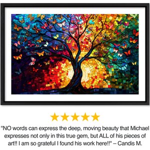 Mosaic Tree Wall Art, Stained Glass Painting, Butterfly Decor, Colorful ...