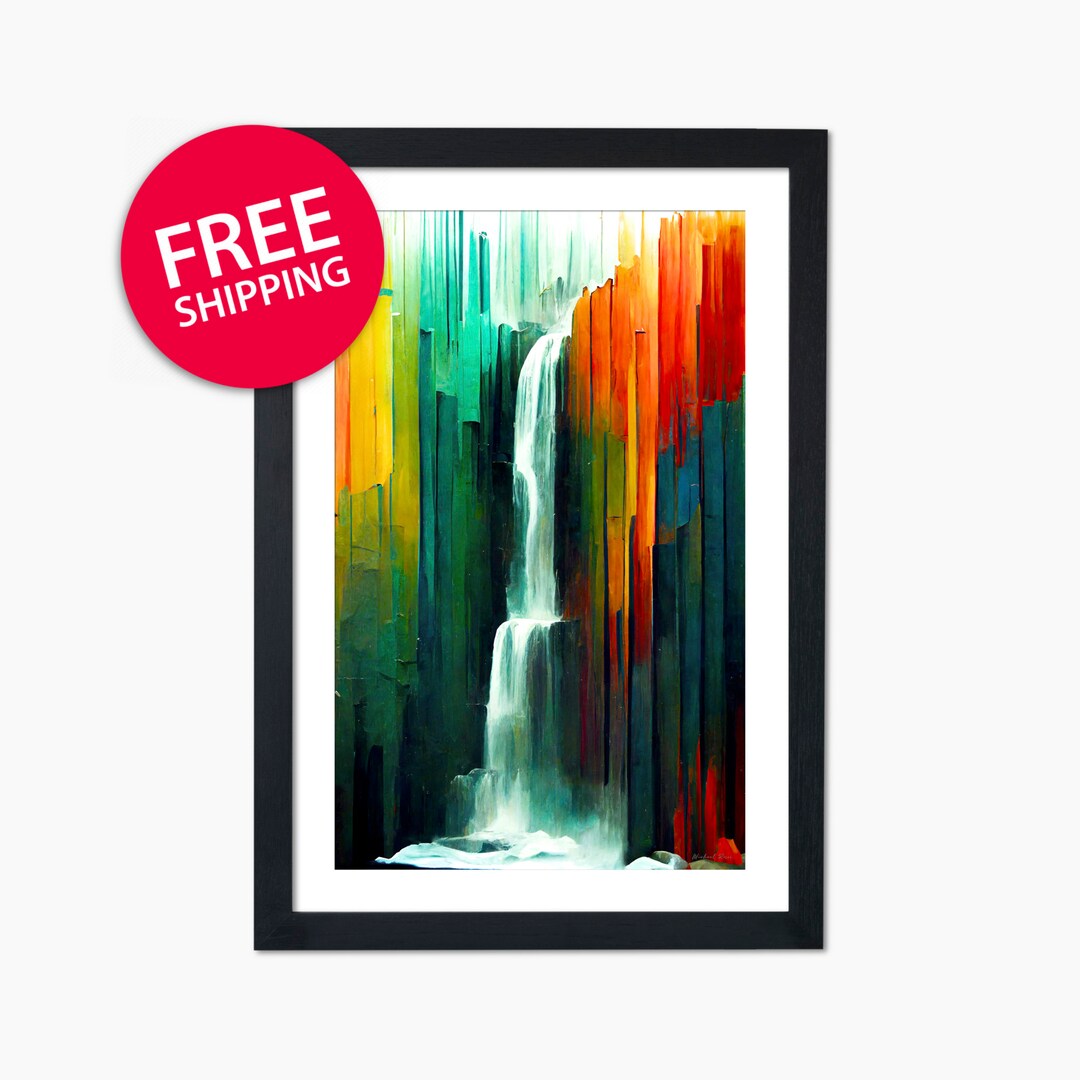 Colorful Waterfall Print From Original Painting, Waterfall Wall Art ...