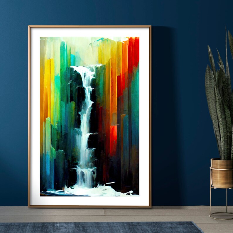 Waterfall Wall Art Print From Original Painting, Abstract Minimal Art ...