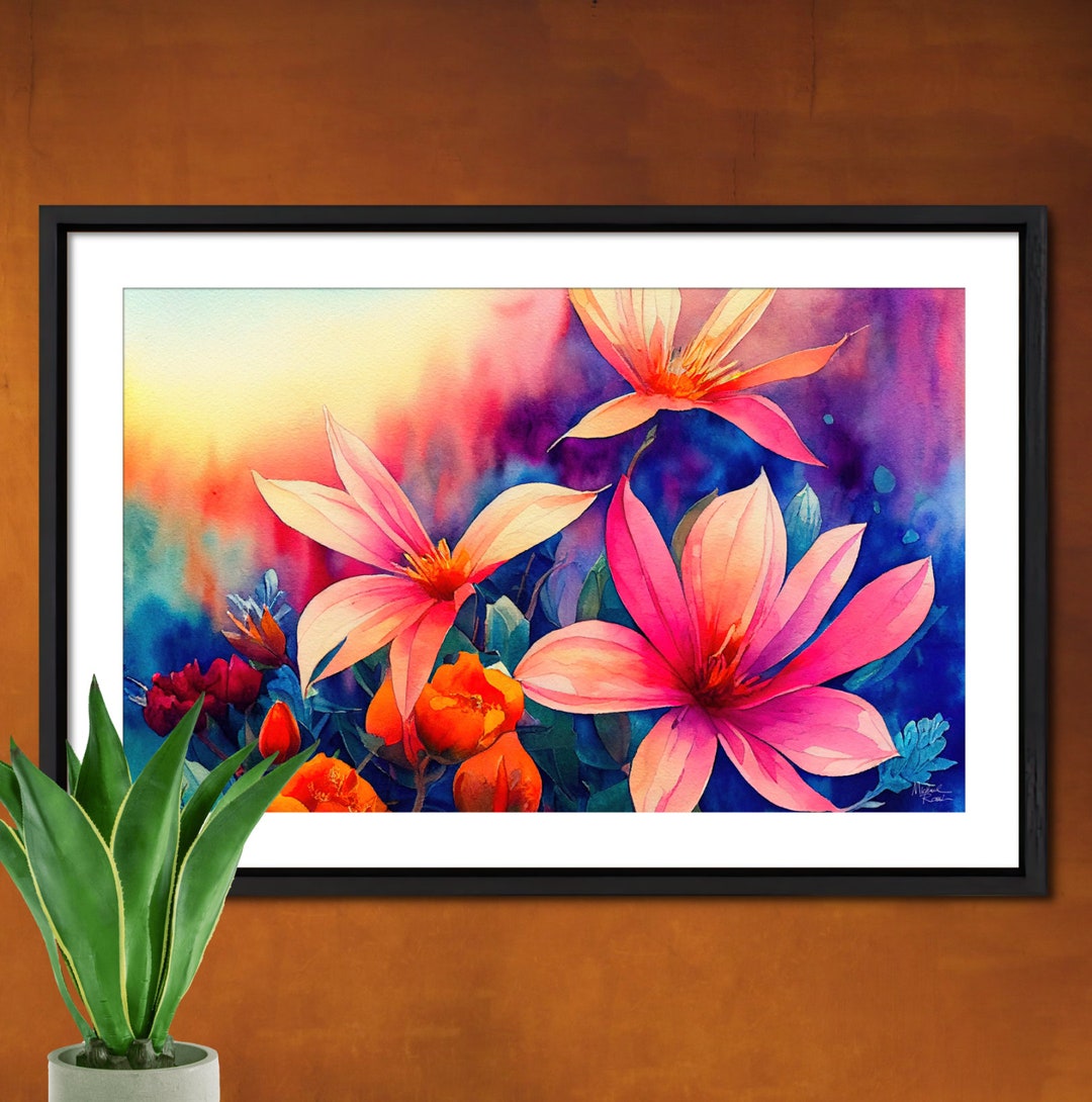 Colorful Flowers Art Print From Original Painting, Pink and Peach ...