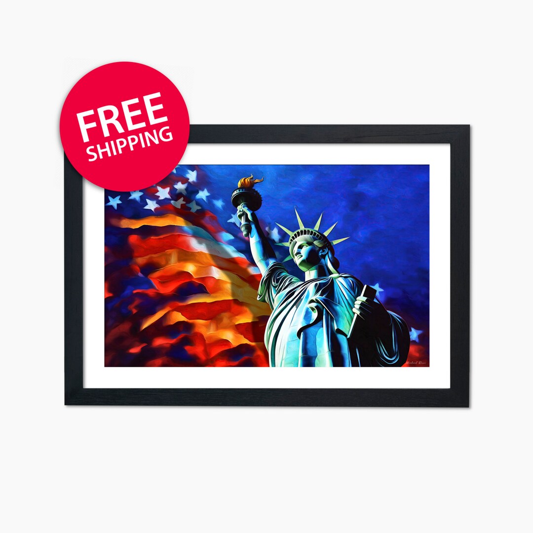 Statue of Liberty, Patriotic Wall Art, America Art Print, Flag Painting ...