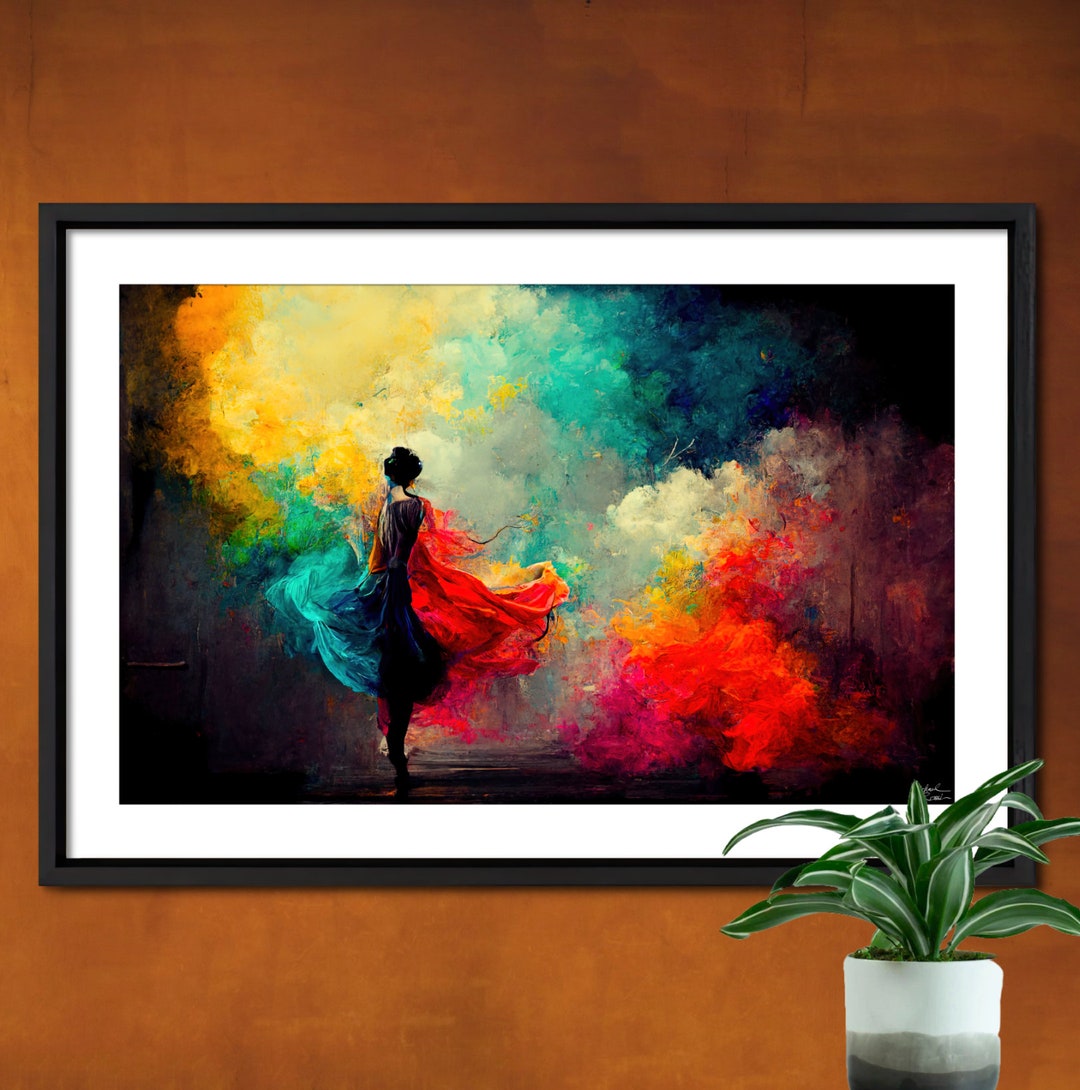 Colored Smoke Art Print From Original Painting, Woman in Long Flowing ...