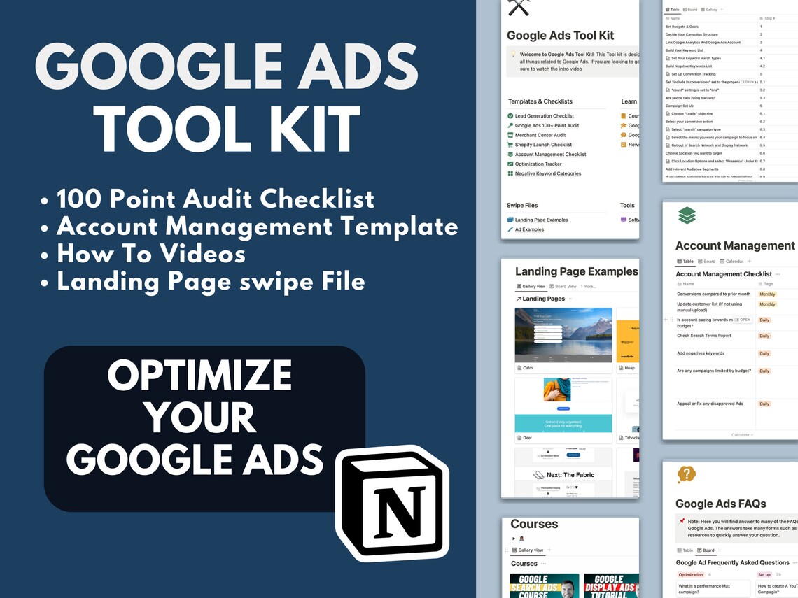 Google Ads Tool Kit notion Template - Etsy