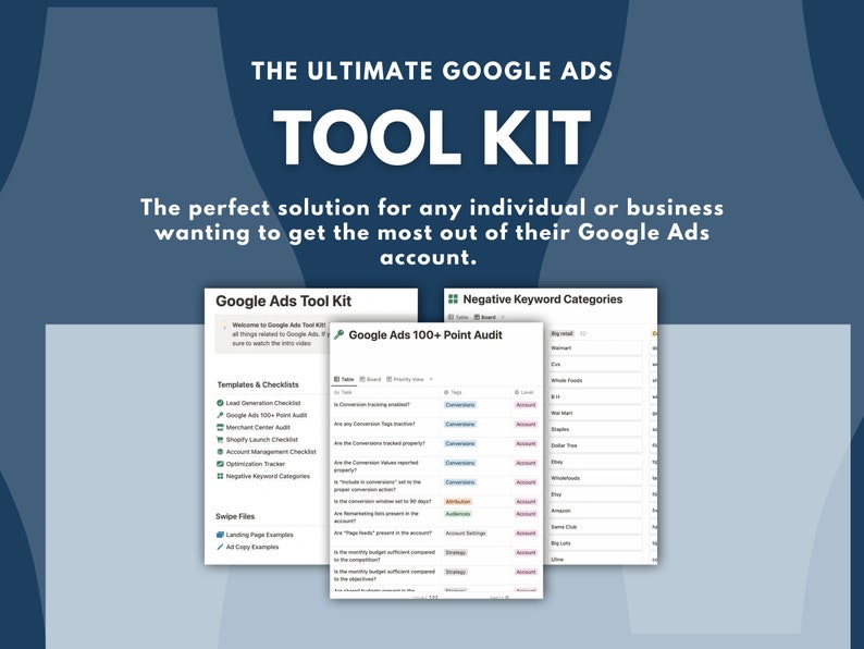 Google Ads Tool Kit notion Template - Etsy