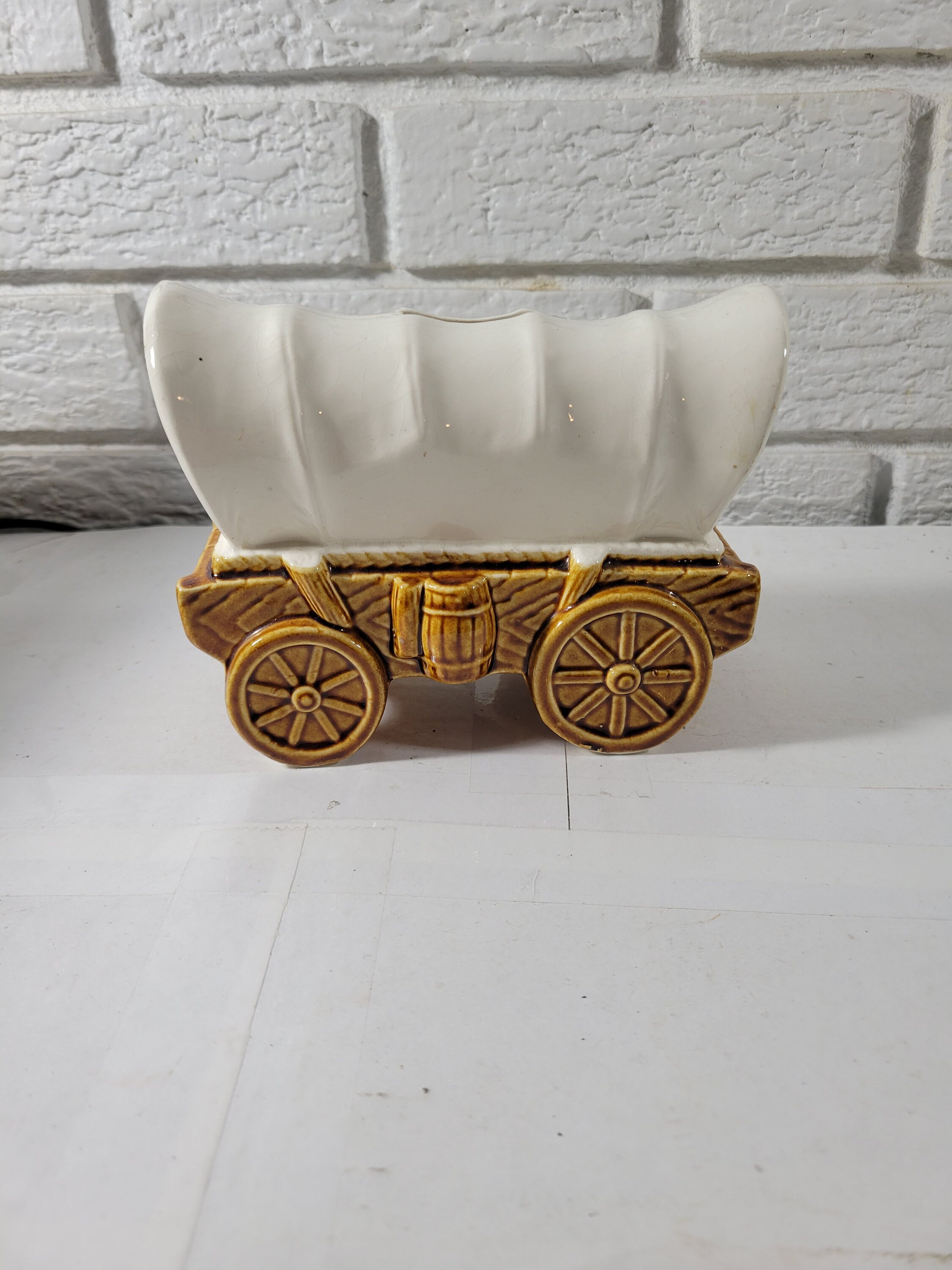 Vintage Ceramic Covered Wagon Coin Bank - Etsy
