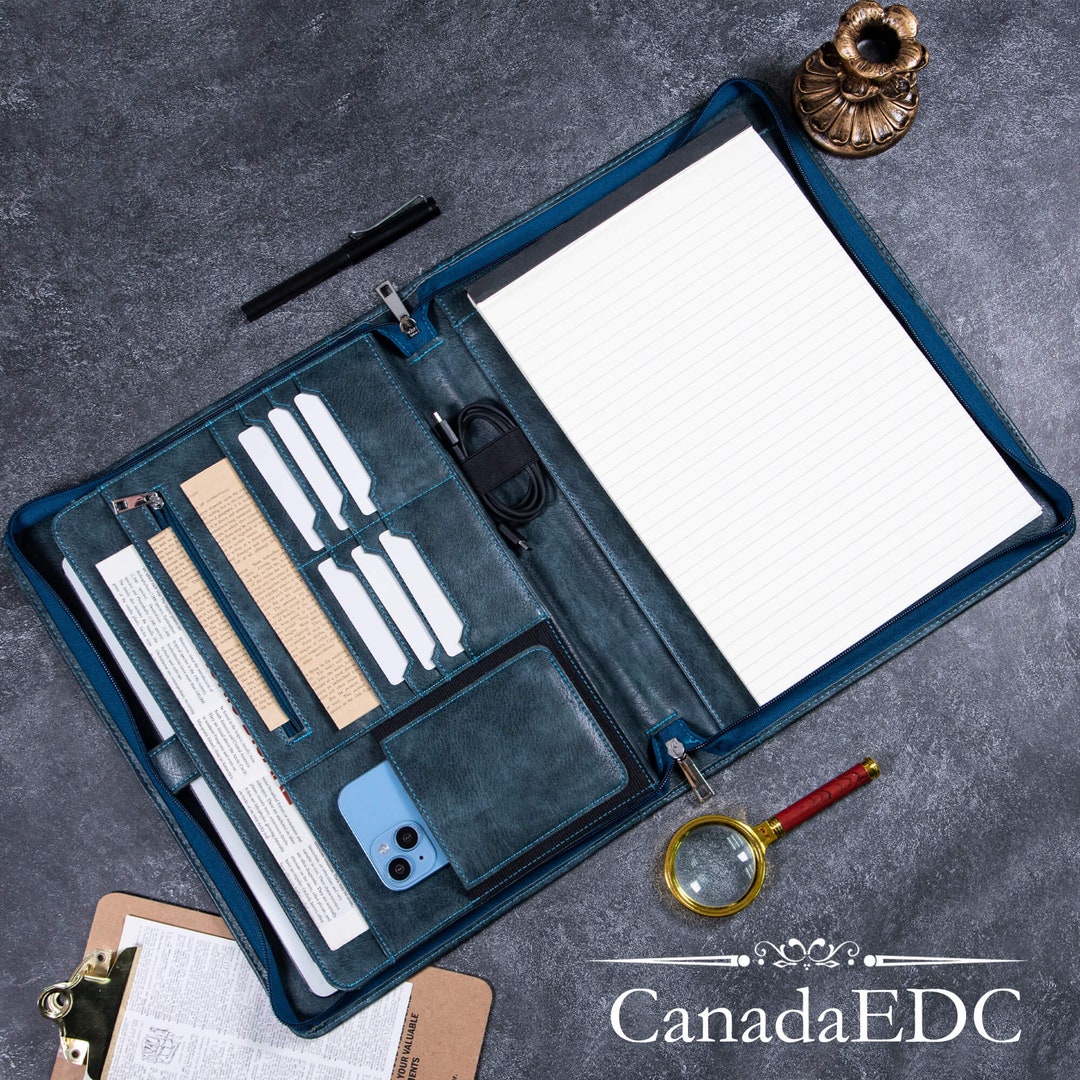 Vintage Blue Personalized Leather Portfolio for Men, Refillable A4 ...