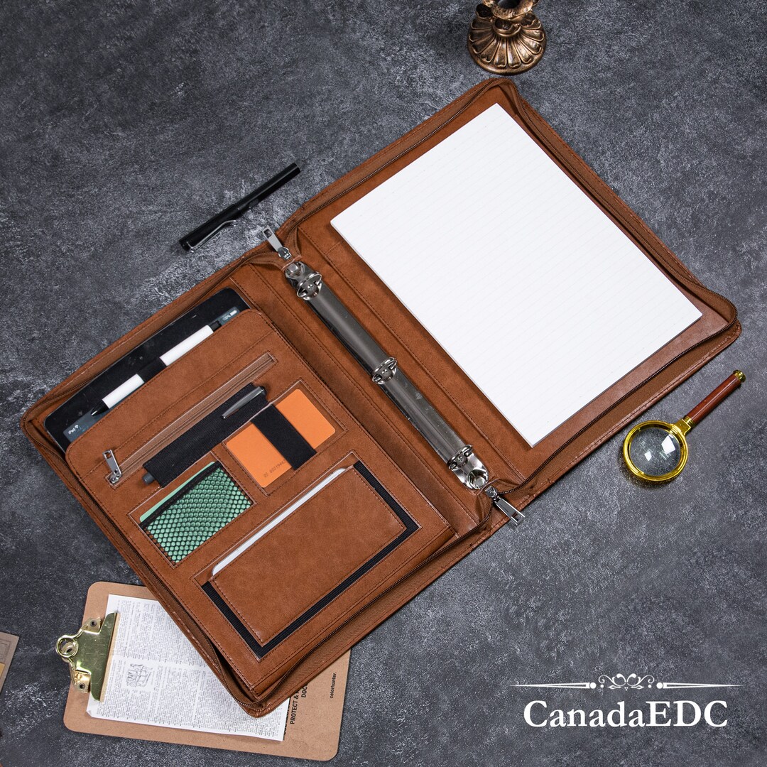 3-ring Binder Personalized Vegan Leather Portfolio, Engraved Brown ...