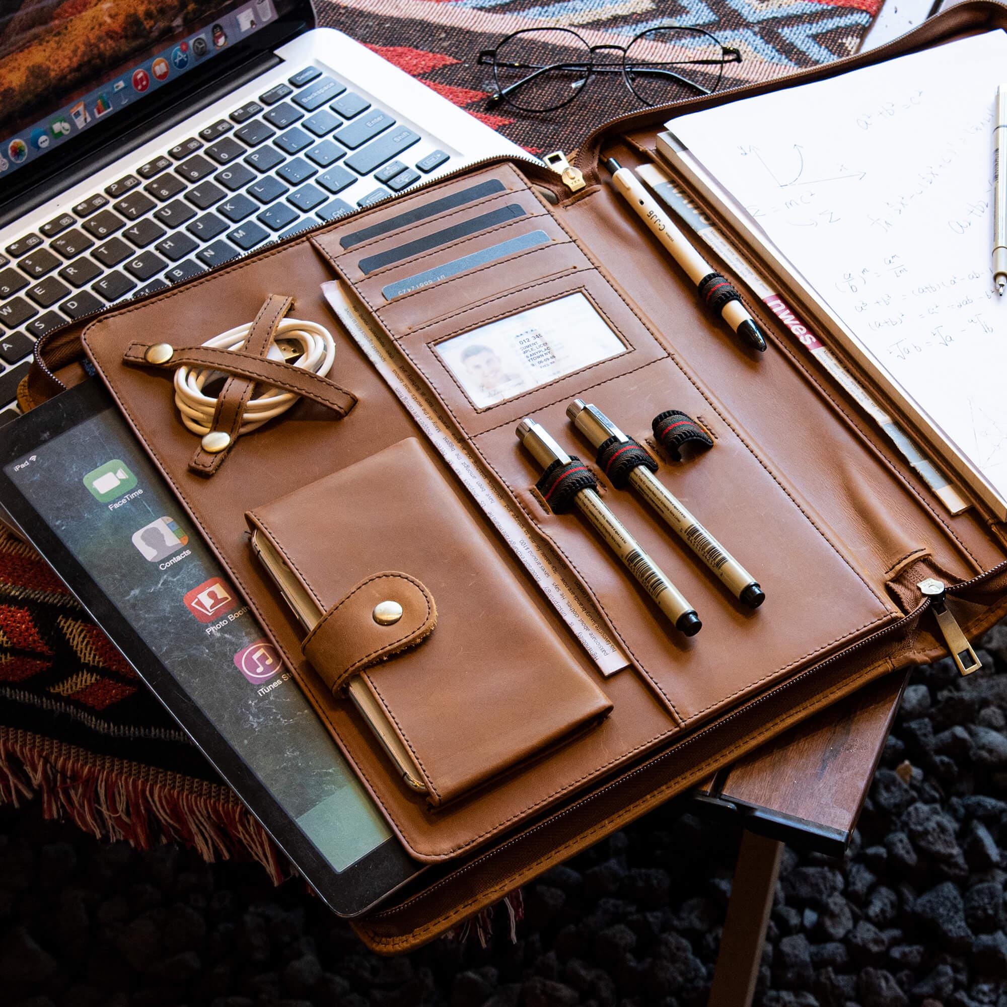 Personalized Top Layer Leather Portfolio for Men, A4 Notepad Holder ...