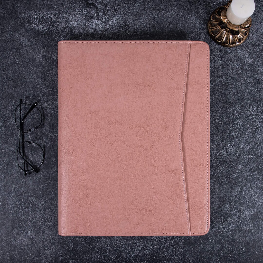 A4 Monogrammed Pink Vegan Leather Portfolio, Women's Professional File ...