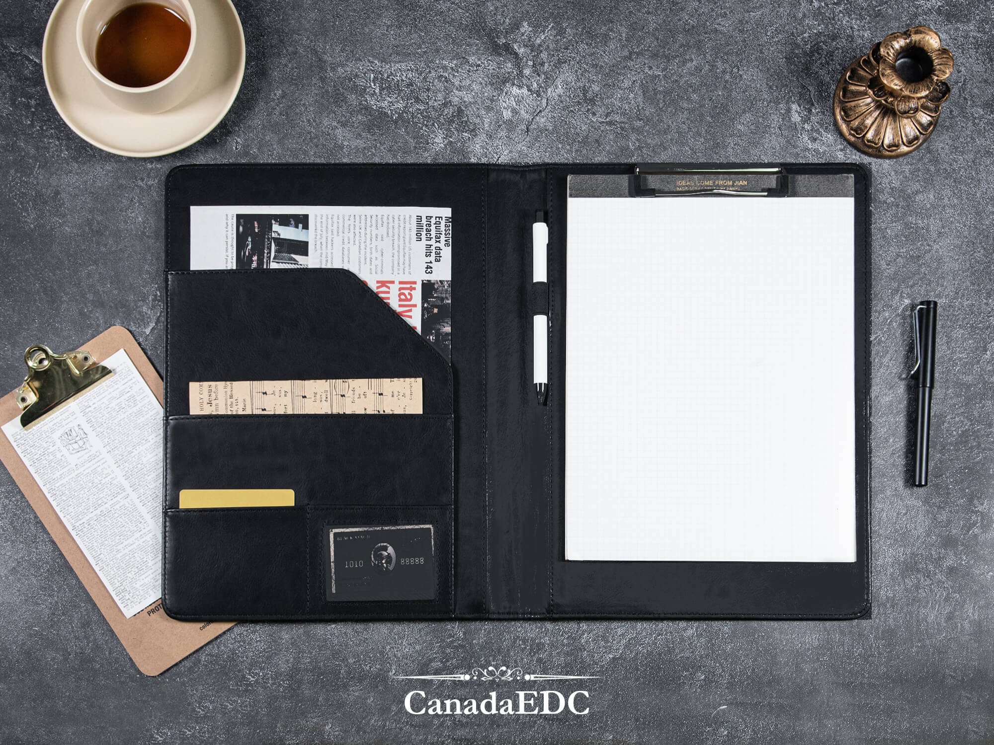 A4 Personalized Black Pu Leather Padfolio for Men, Engraved Name&logo ...
