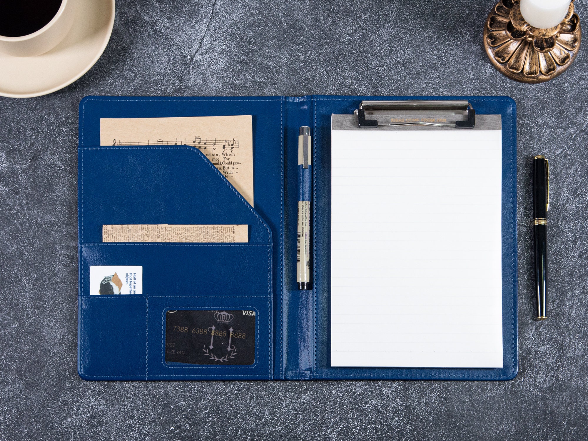 A5 Monogrammed Navy Blue Pu Leather Portfolio for Men, Personalized ...