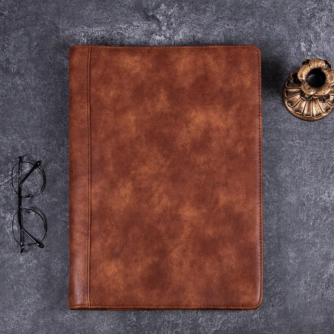 14.8in Personalized Vintage Brown Pu Leather Portfolio, 3 Ring Padfolio ...
