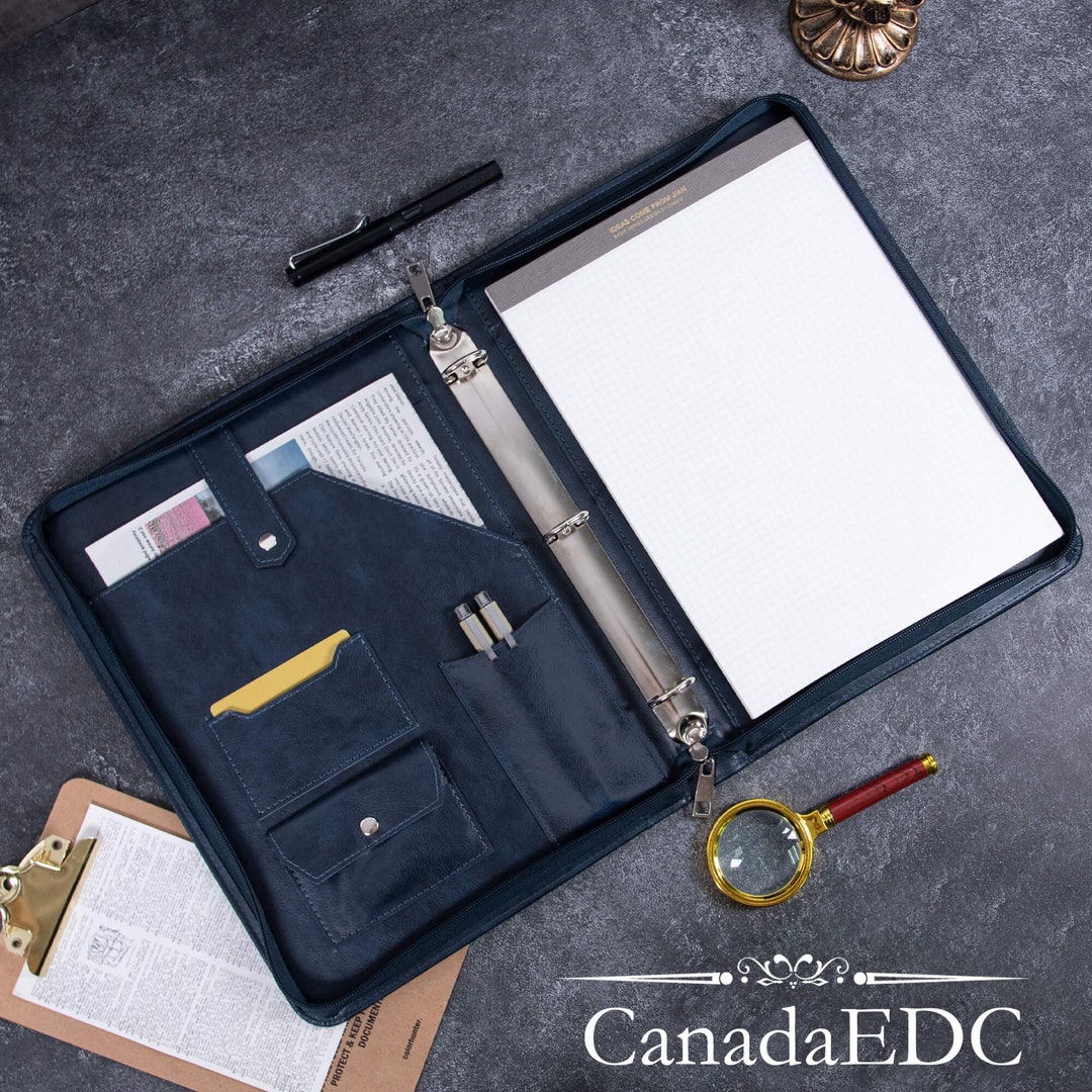 3-ring Binder Navy Blue Pu Leather Portfolio for Men,a4 Engraved Name ...