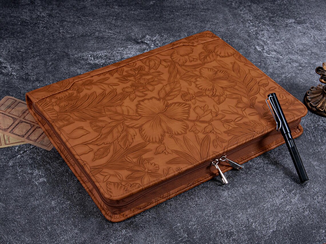 Luxury Embossed Pu Leather Portfolio for Women, A4 Flower Printing ...