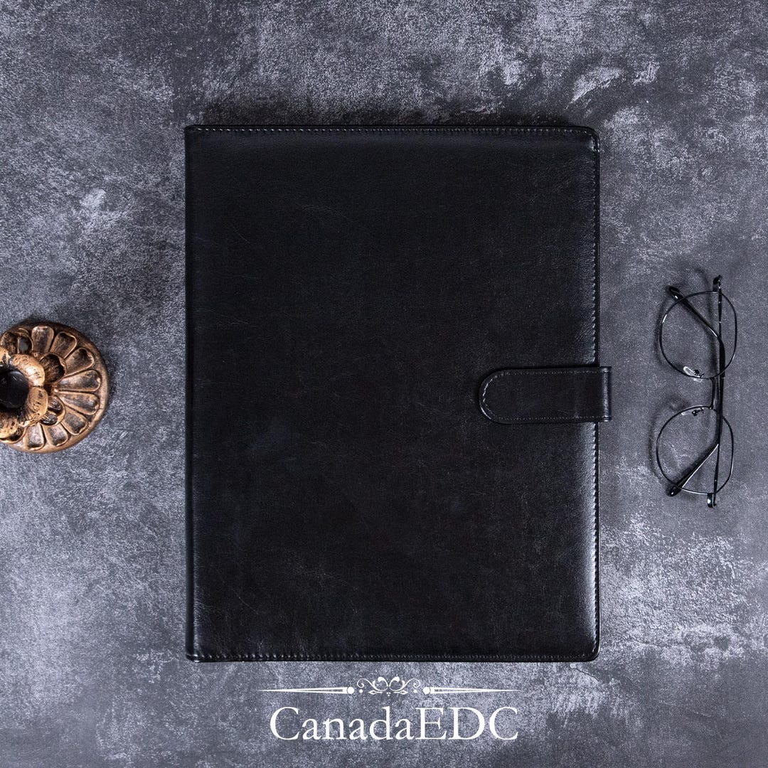 Personalized Black PU Leather Portfolio, Refillable Padfolio, A4 ...