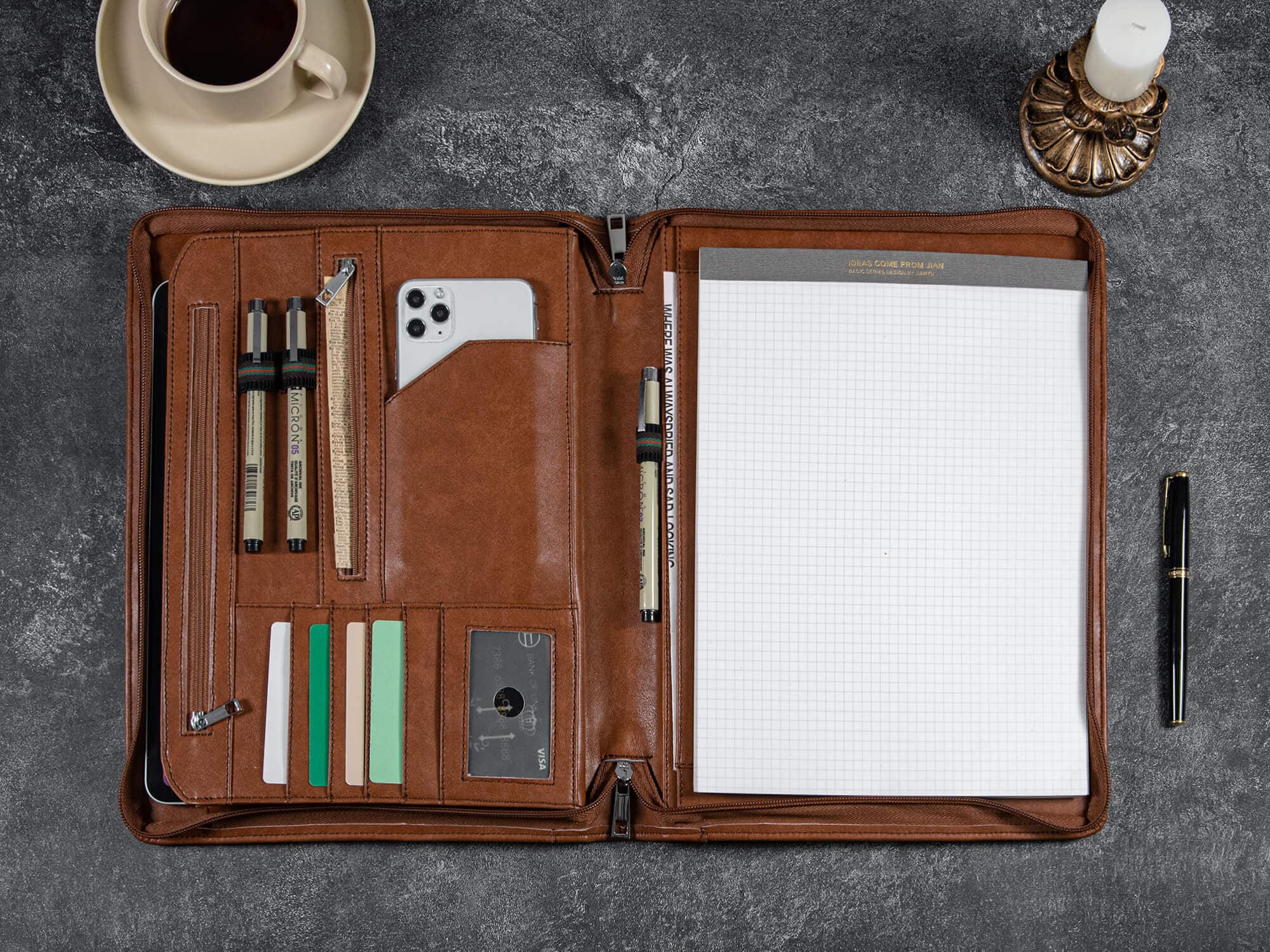 Professional Brown Vegan Leather Portfolio for Men, Personalized ...