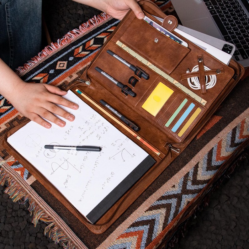 Personalized Leather Portfolio for Men, A4 Vintage PU Leather Padfolio ...