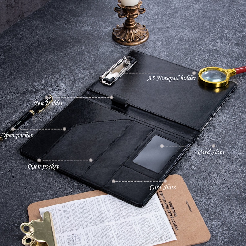 Personalized Black Clipboard for Men, A5 Monogrammed Padfolio With Name ...