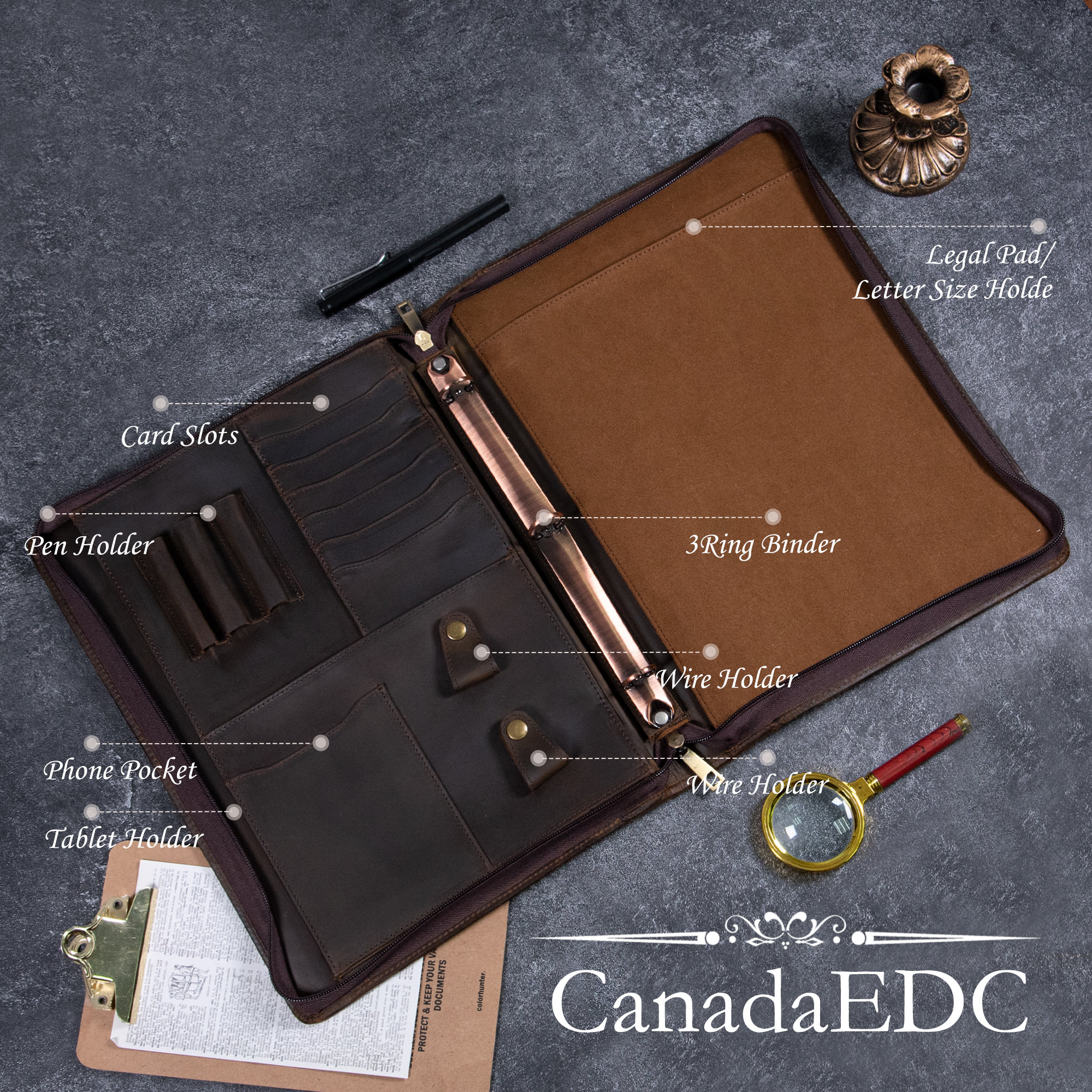 PERSONALIZED Name/logo Genuine Leather Portfolio With 3-ring Binder,a4 ...