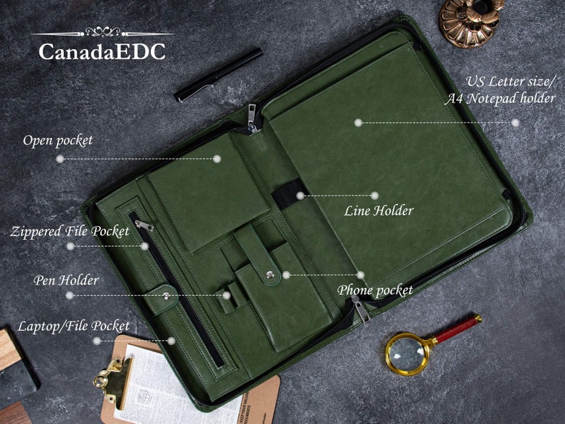 Personalized Name Logo Vegan Leather Portfolio, Green's Padfolio for ...