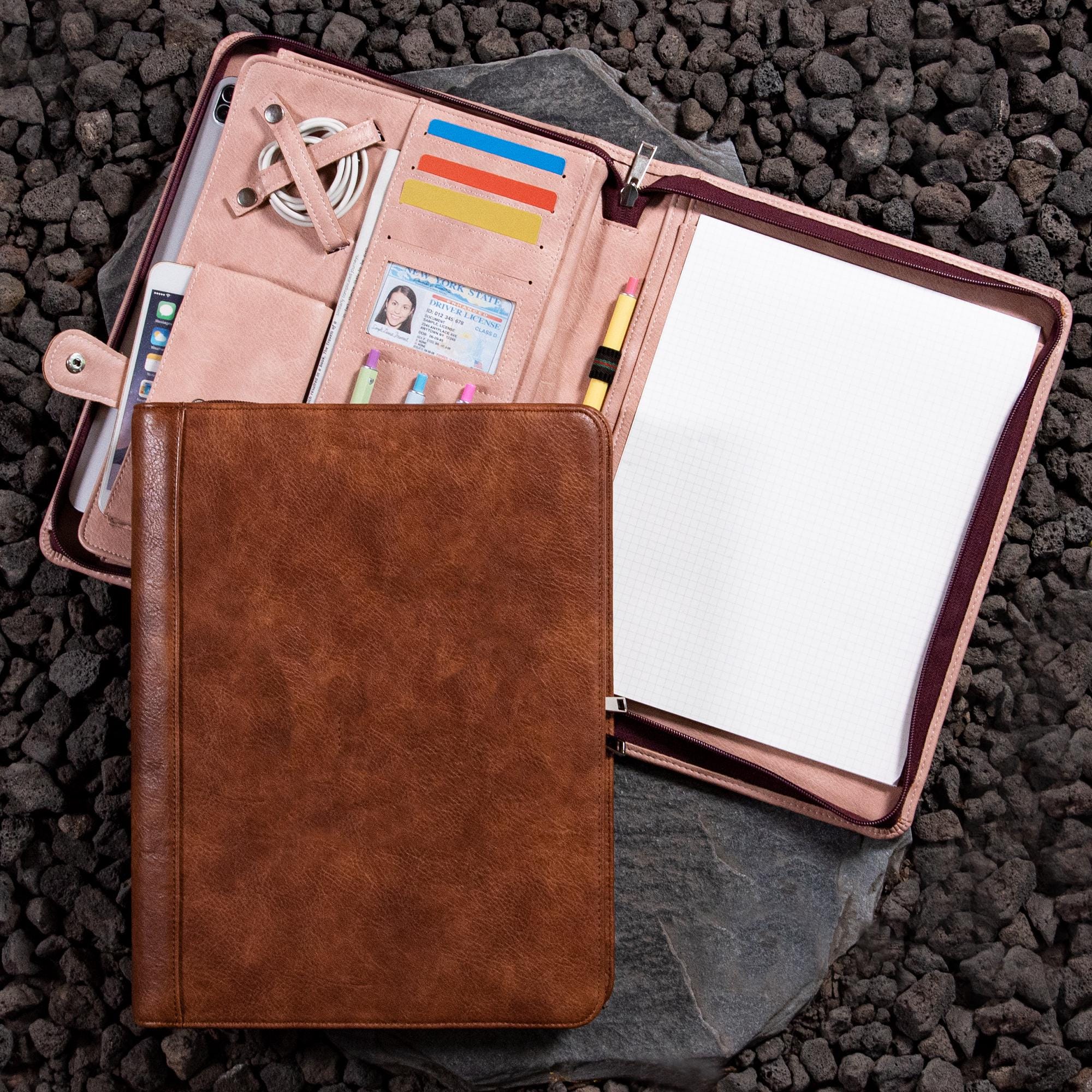 Personalized Leather Portfolio for Men, A4 Vintage PU Leather Padfolio ...